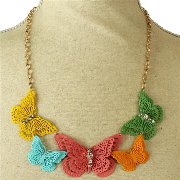 Crystal Ave. | Jewelry | Nwt Multicolored Butterfly Necklace | Poshmark